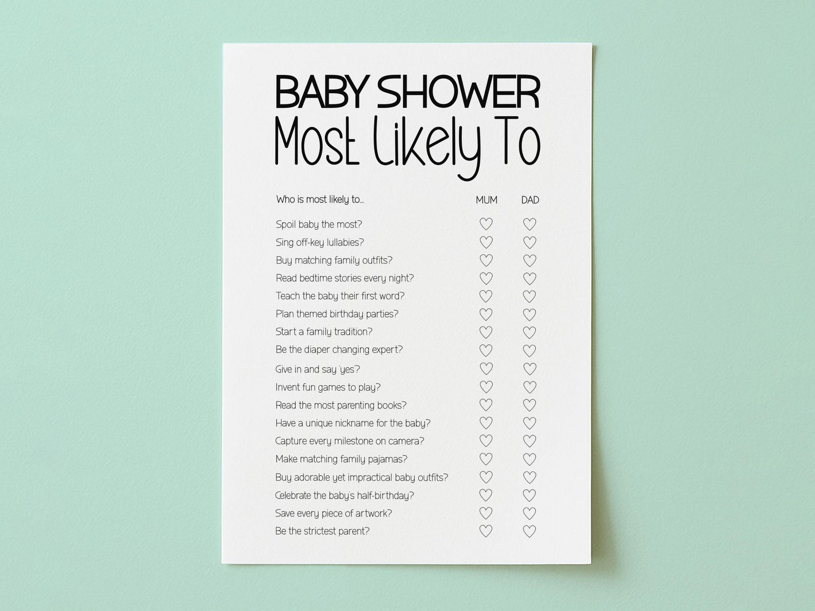 Baby Shower Most Likely To, Baby Shower Activity, Baby Shower Trivia ...