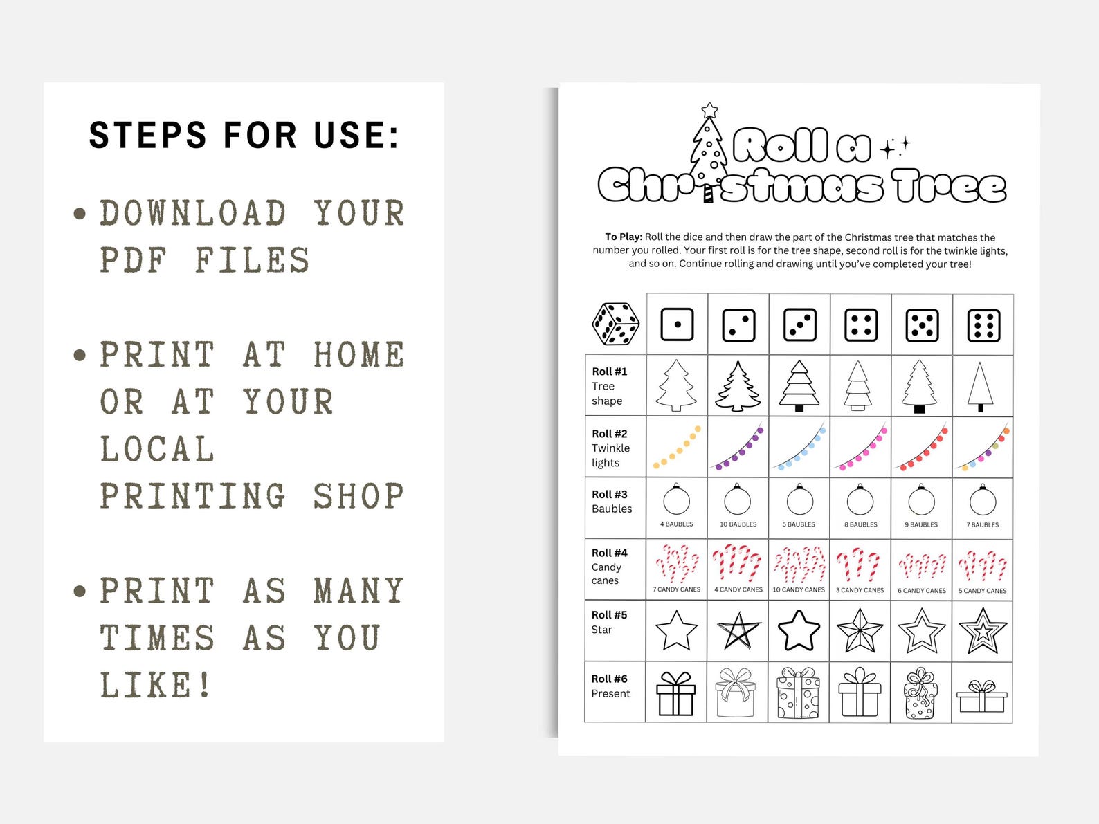 Christmas Dice Game . Roll a Christmas Tree . Christmas Party Game ...