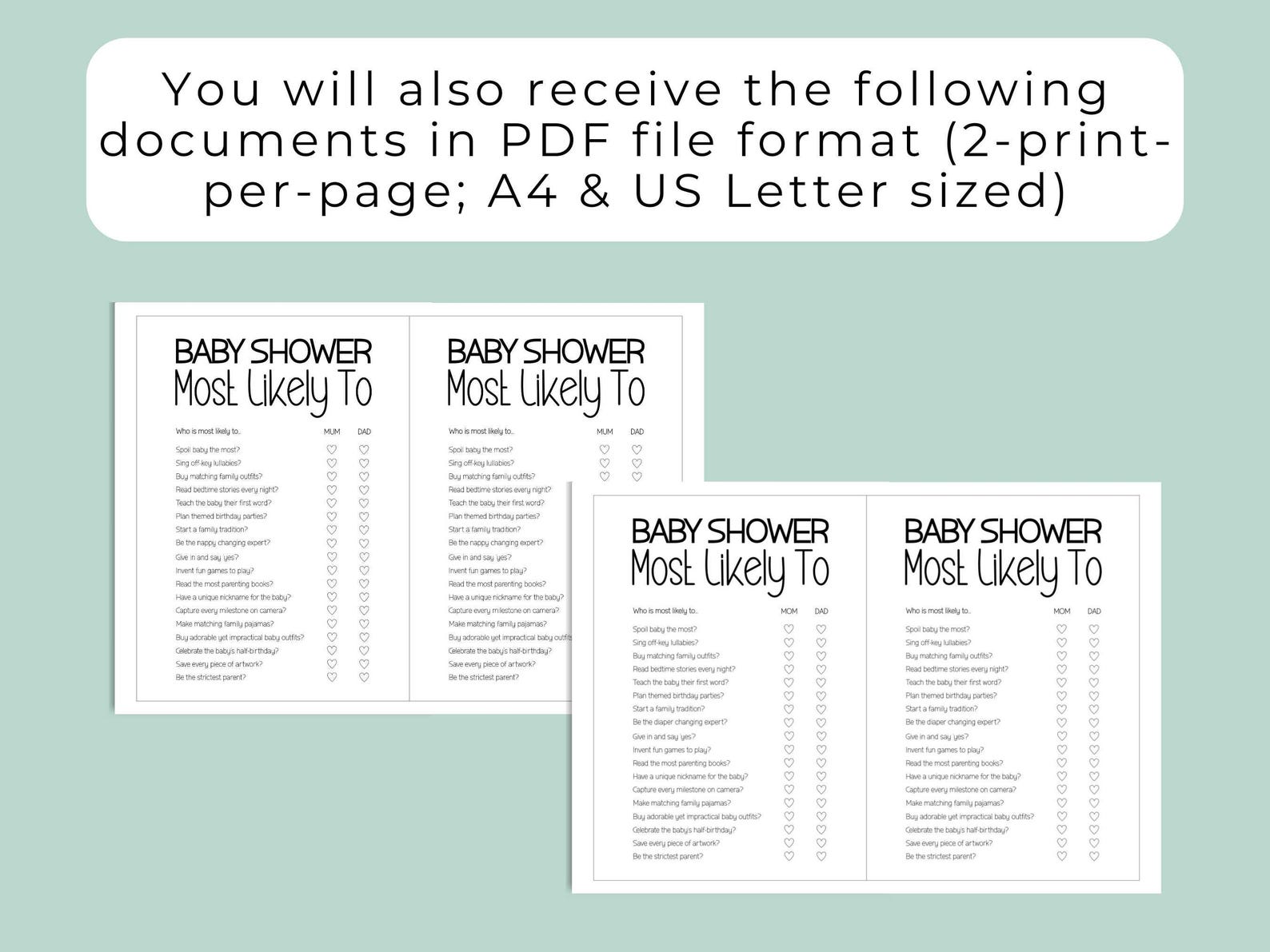 Baby Shower Most Likely To, Baby Shower Activity, Baby Shower Trivia ...