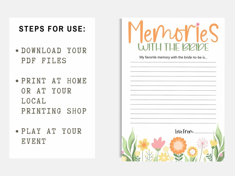 Bridal Shower Game 'memories' - Etsy