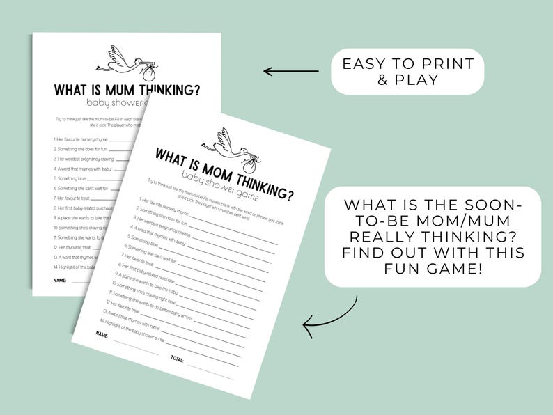 What is the Mom to Be Thinking Baby Shower Game, Mum to Be Game, Finish ...