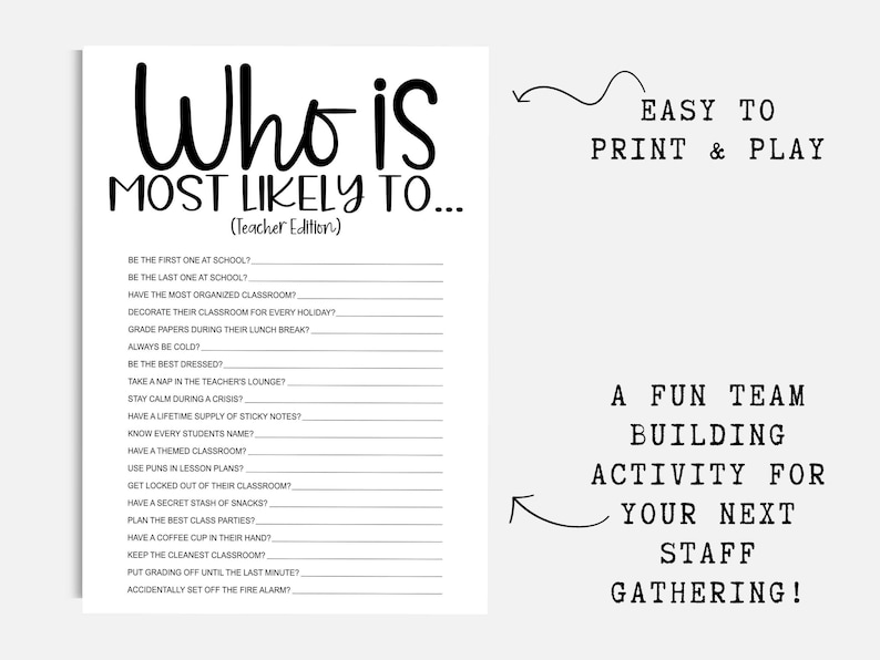 Teacher Team Building Games . Most Likely To - Etsy