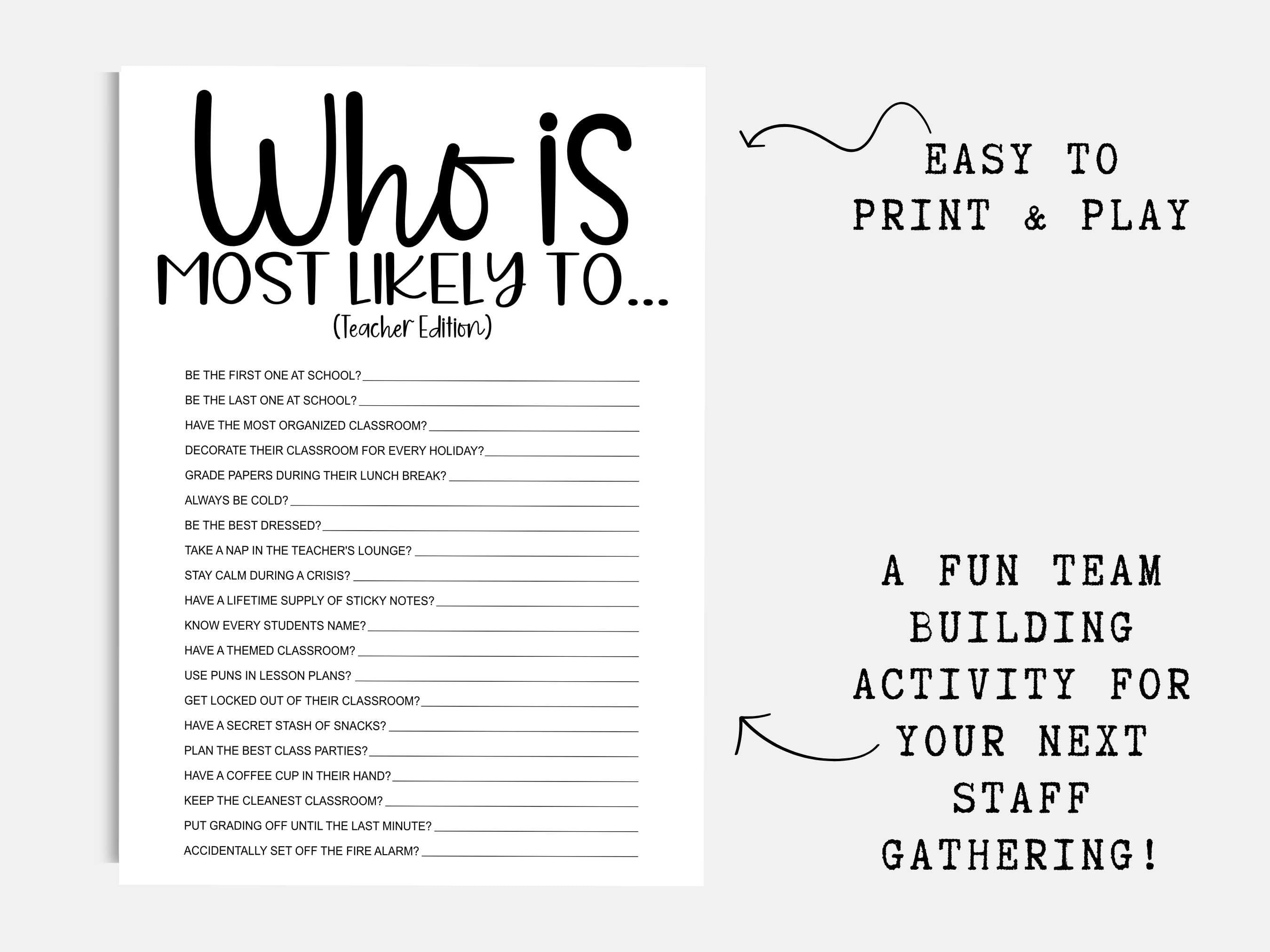 Teacher Team Building Games . Most Likely To - Etsy
