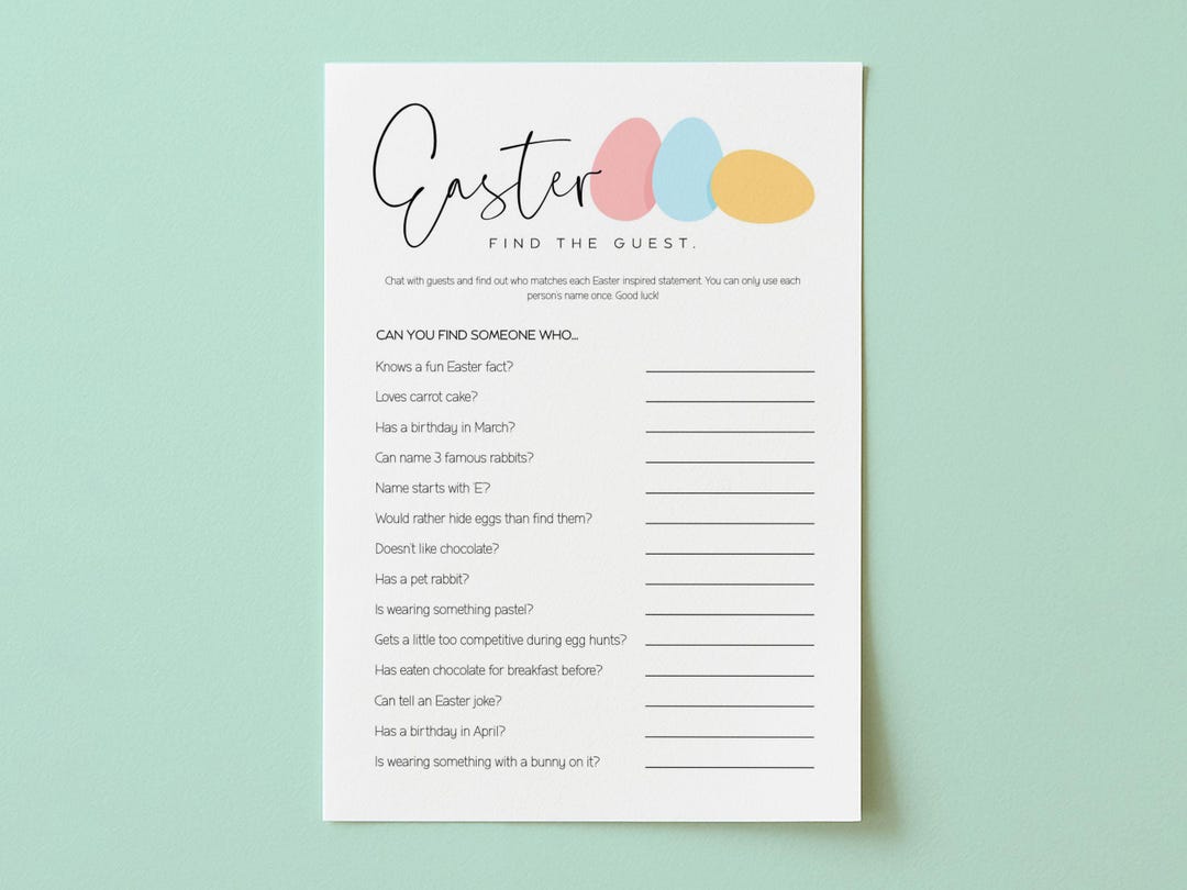 Easter Find the Guest, Mingle and Match Game, Find Someone Who ...