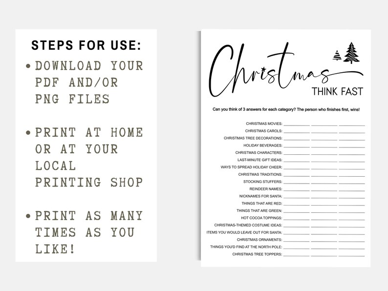 Think Fast Game . Think Fast Christmas Game - Etsy