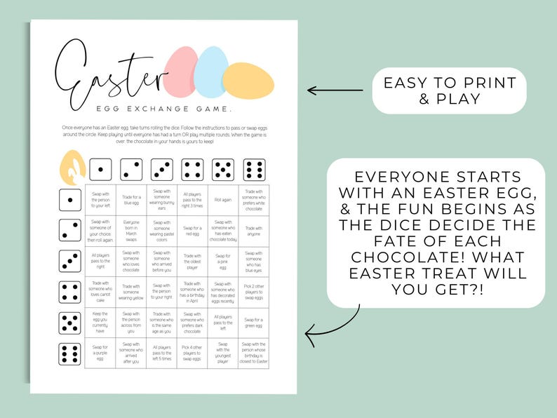 Easter Egg Exchange Dice Game, Easter Dice Game for Kids and Adults ...