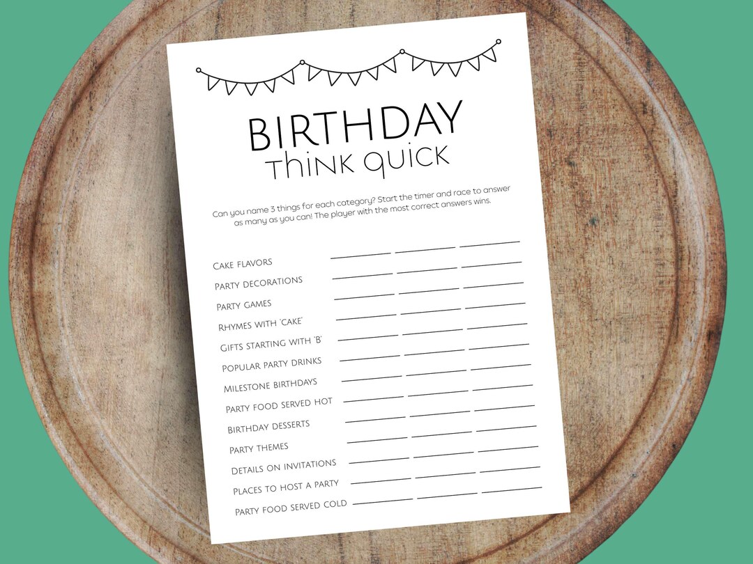 Birthday Think Quick, Birthday Questionnaire, Birthday Ice Breaker Game ...