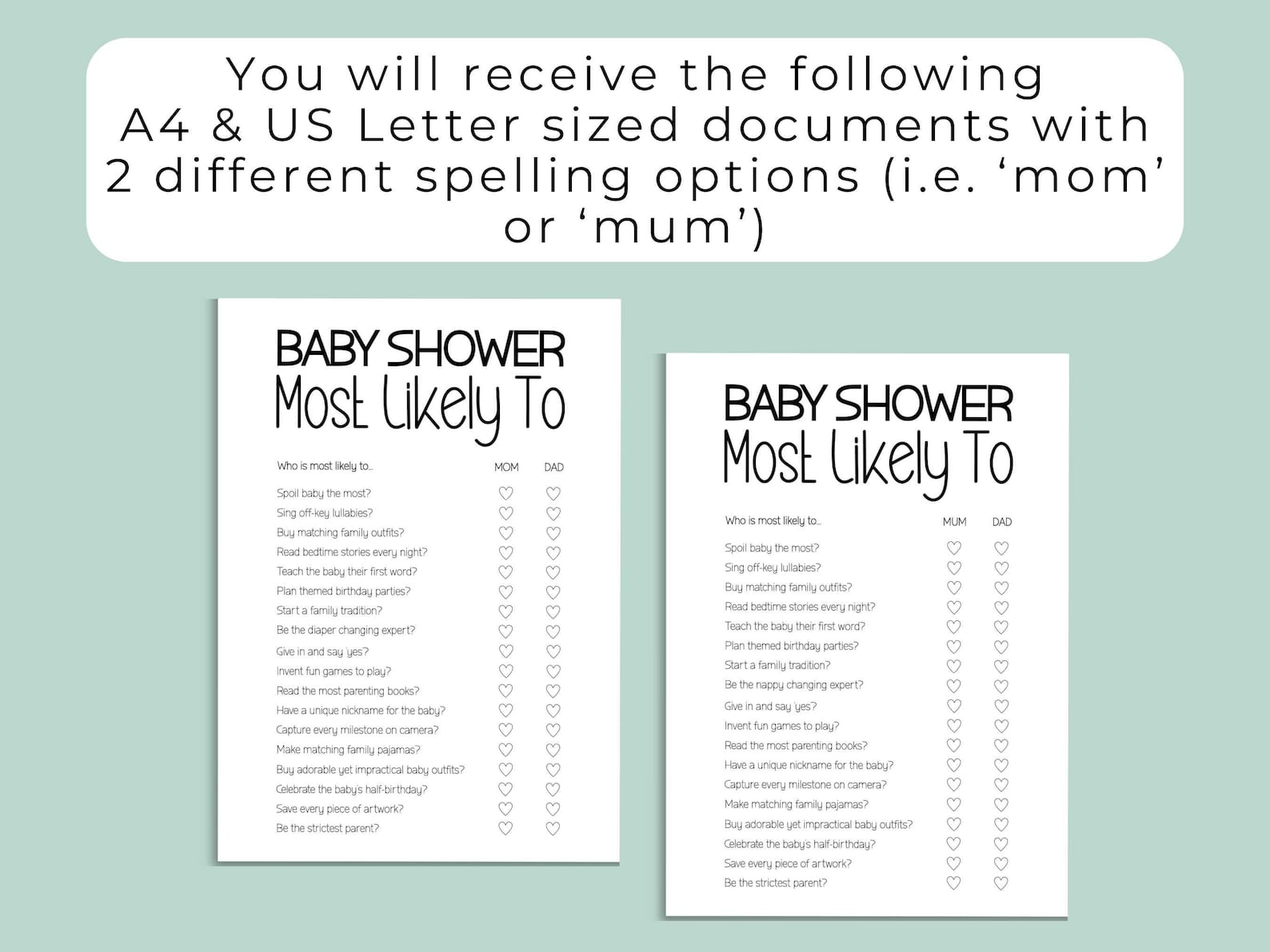 Baby Shower Most Likely To, Baby Shower Activity, Baby Shower Trivia ...