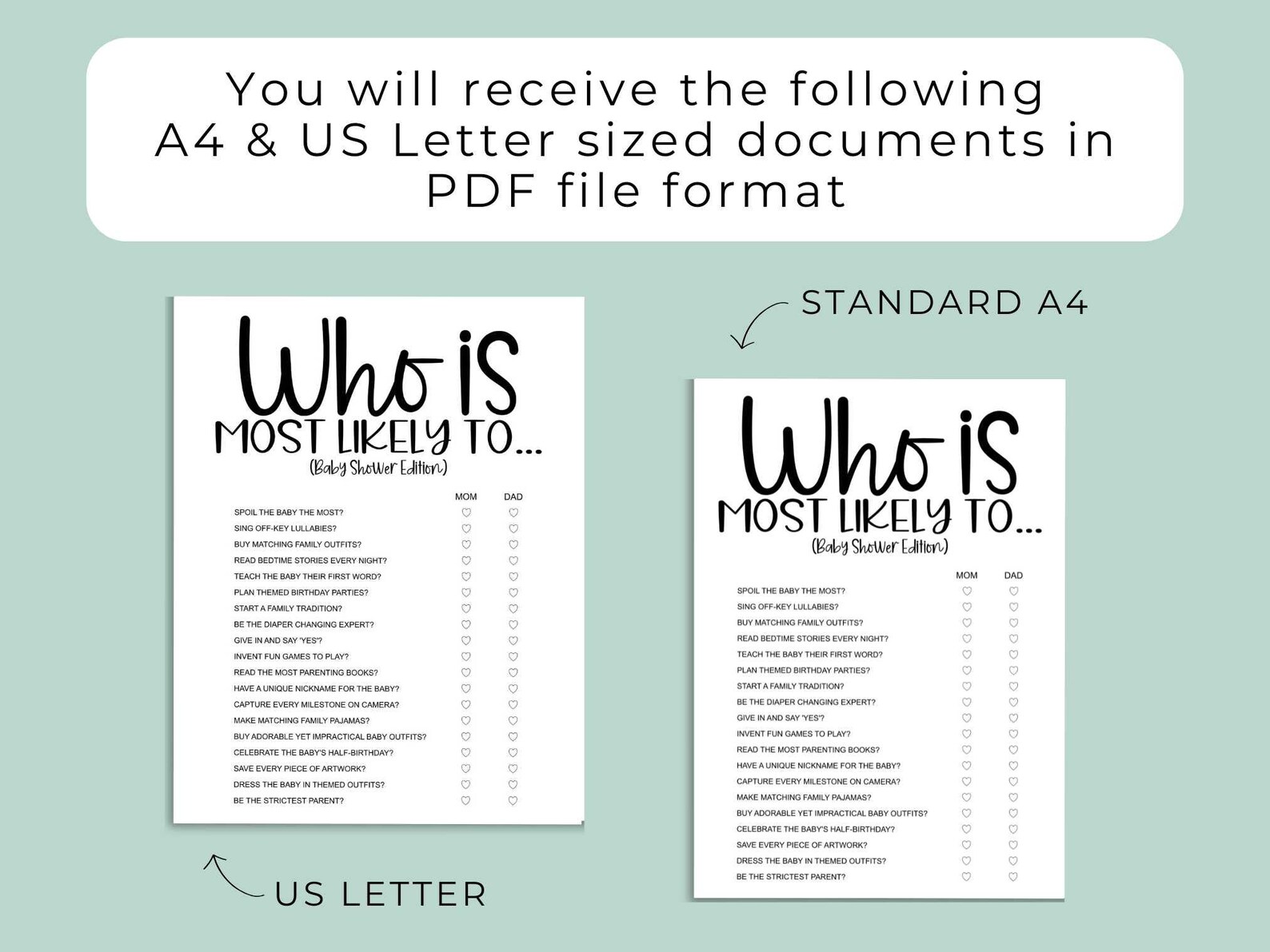 Baby Shower Most Likely To, Baby Shower Activity, Baby Shower Trivia ...