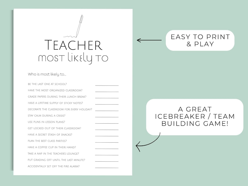 Teacher Team Building Games, Most Likely to Questionnaire, Teacher Quiz ...