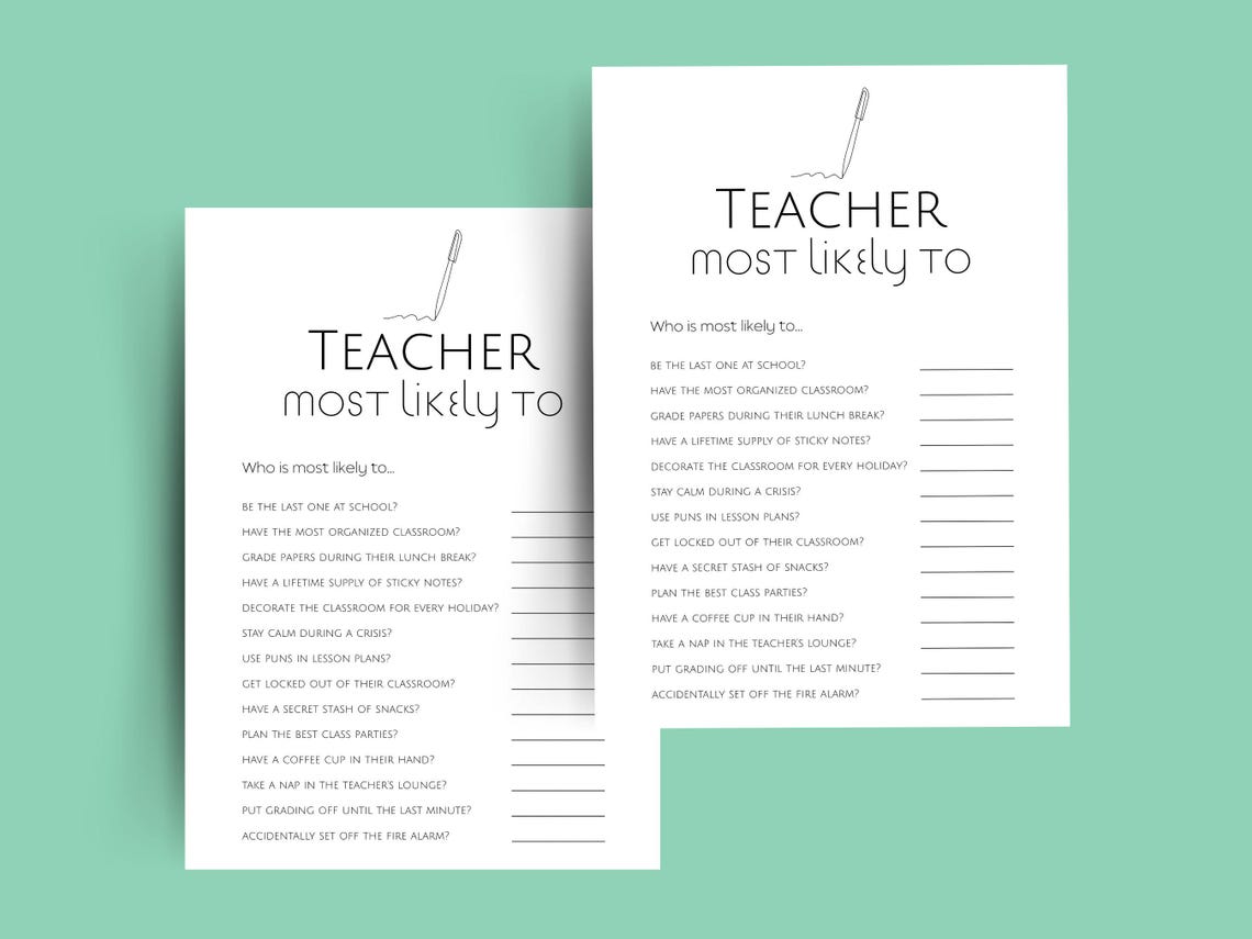 Teacher Team Building Games, Most Likely to Questionnaire, Teacher Quiz ...