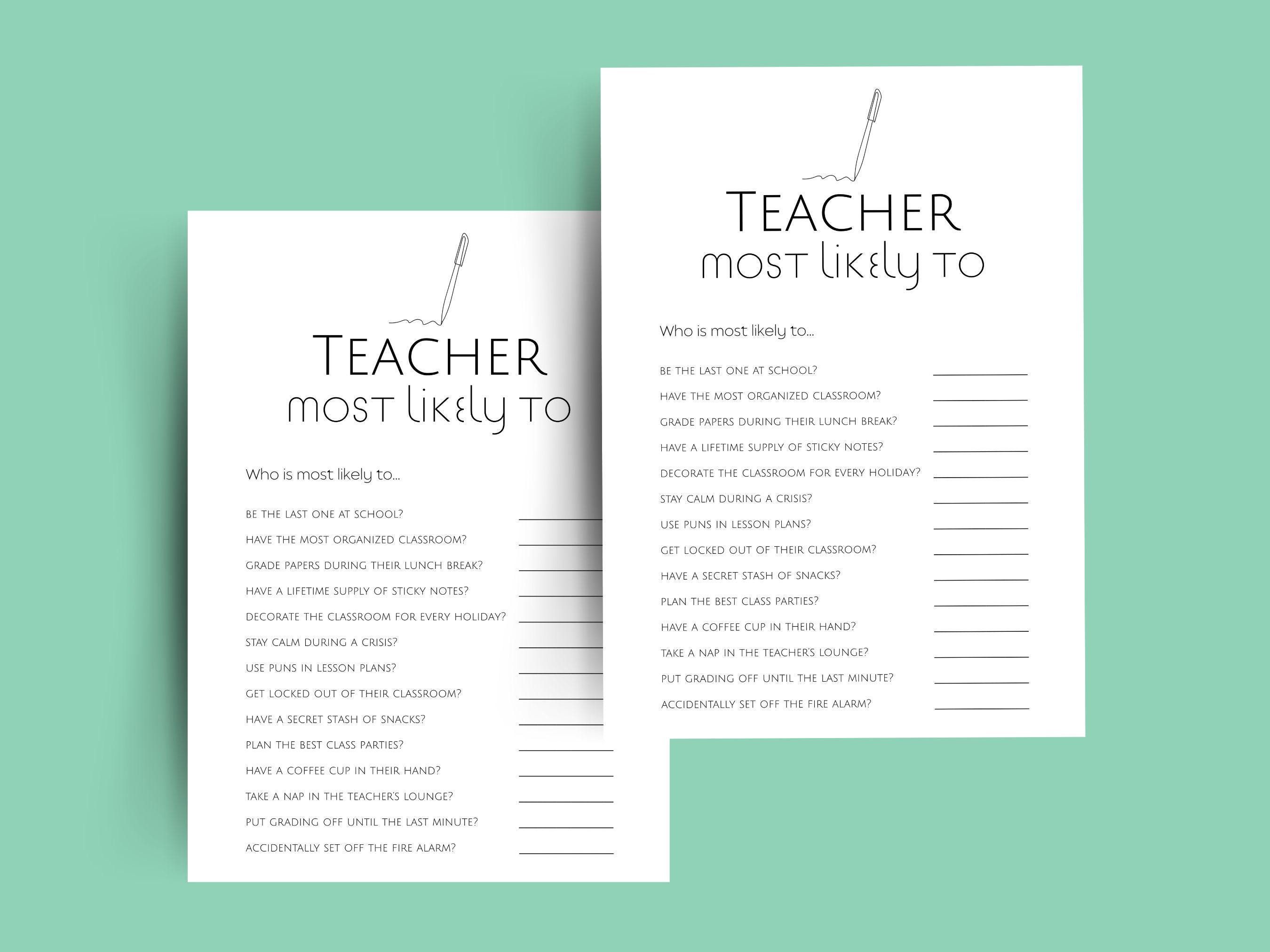 Teacher Team Building Games, Most Likely to Questionnaire, Teacher Quiz ...