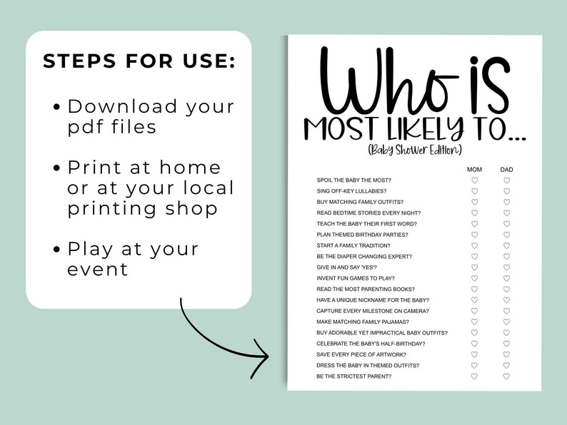 Baby Shower Most Likely To, Baby Shower Activity, Baby Shower Trivia ...