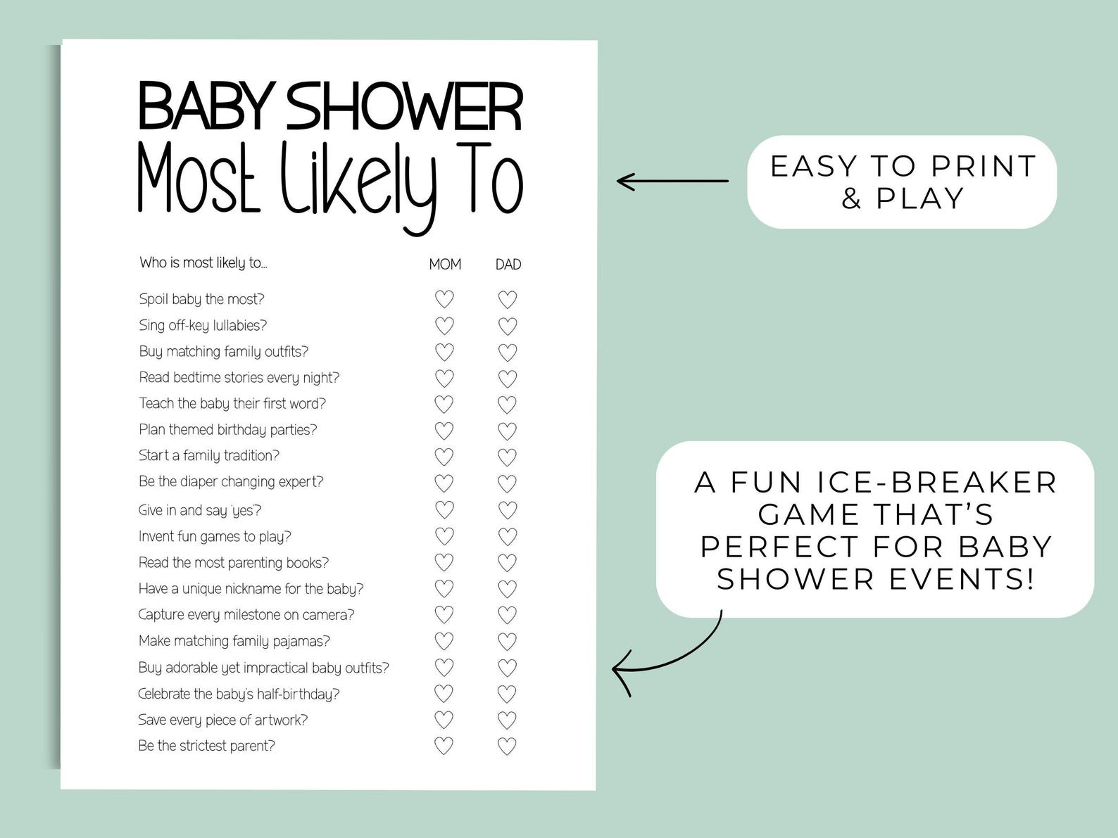 Baby Shower Most Likely To, Baby Shower Activity, Baby Shower Trivia ...