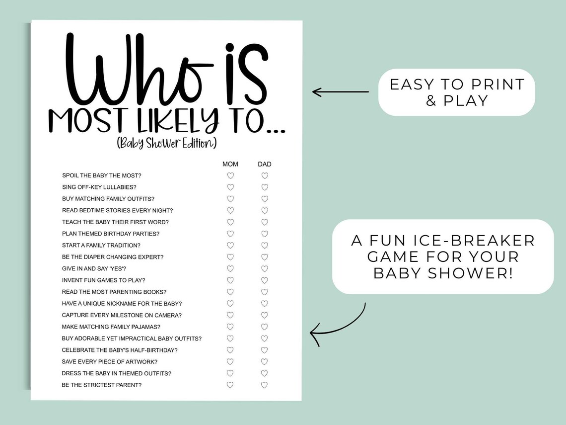 Baby Shower Most Likely to . Baby Shower Activity - Etsy