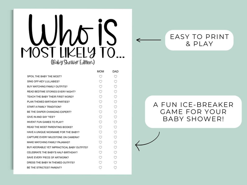 Baby Shower Most Likely To, Baby Shower Activity, Baby Shower Trivia ...