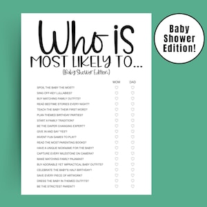 Baby Shower Most Likely To, Baby Shower Activity, Baby Shower Trivia ...