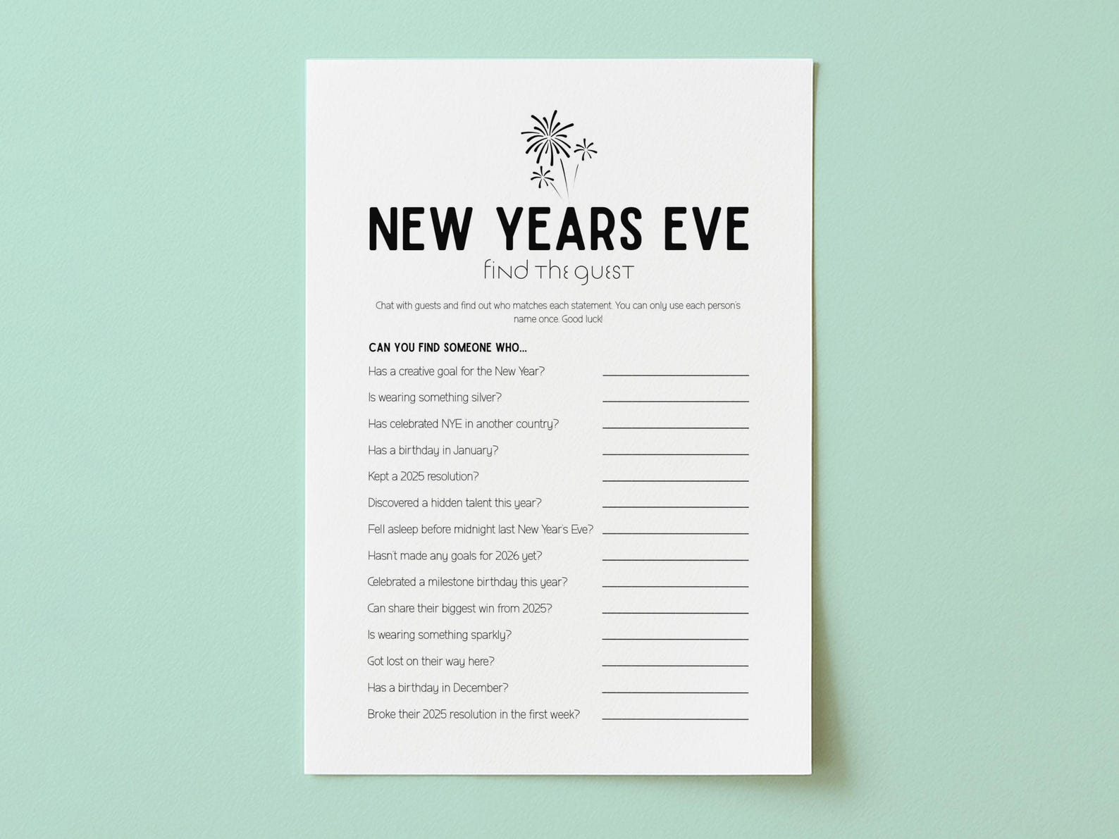 New Year's Eve Find the Guest, Ice Breaker Game, NYE Find the Guest ...