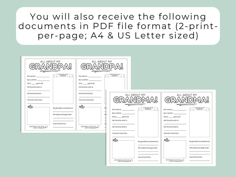 Grandparents Day Craft Printable, Grandparents Day Printable, Gift for ...