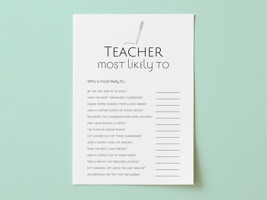 Teacher Team Building Games, Most Likely to Questionnaire, Teacher Quiz ...