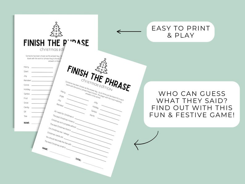 Christmas Phrase Game, Can You Finish the Christmas Phrase, Xmas Family ...