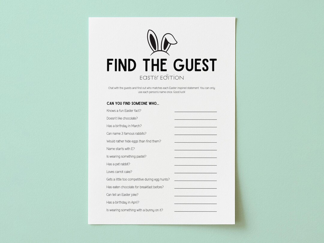 Easter Find the Guest, Mingle and Match Game, Find Someone Who ...