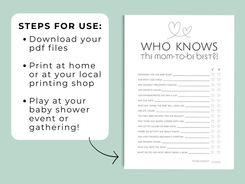 Who Knows the Mom to Be Best, Baby Shower Questionnaire, Baby Shower ...