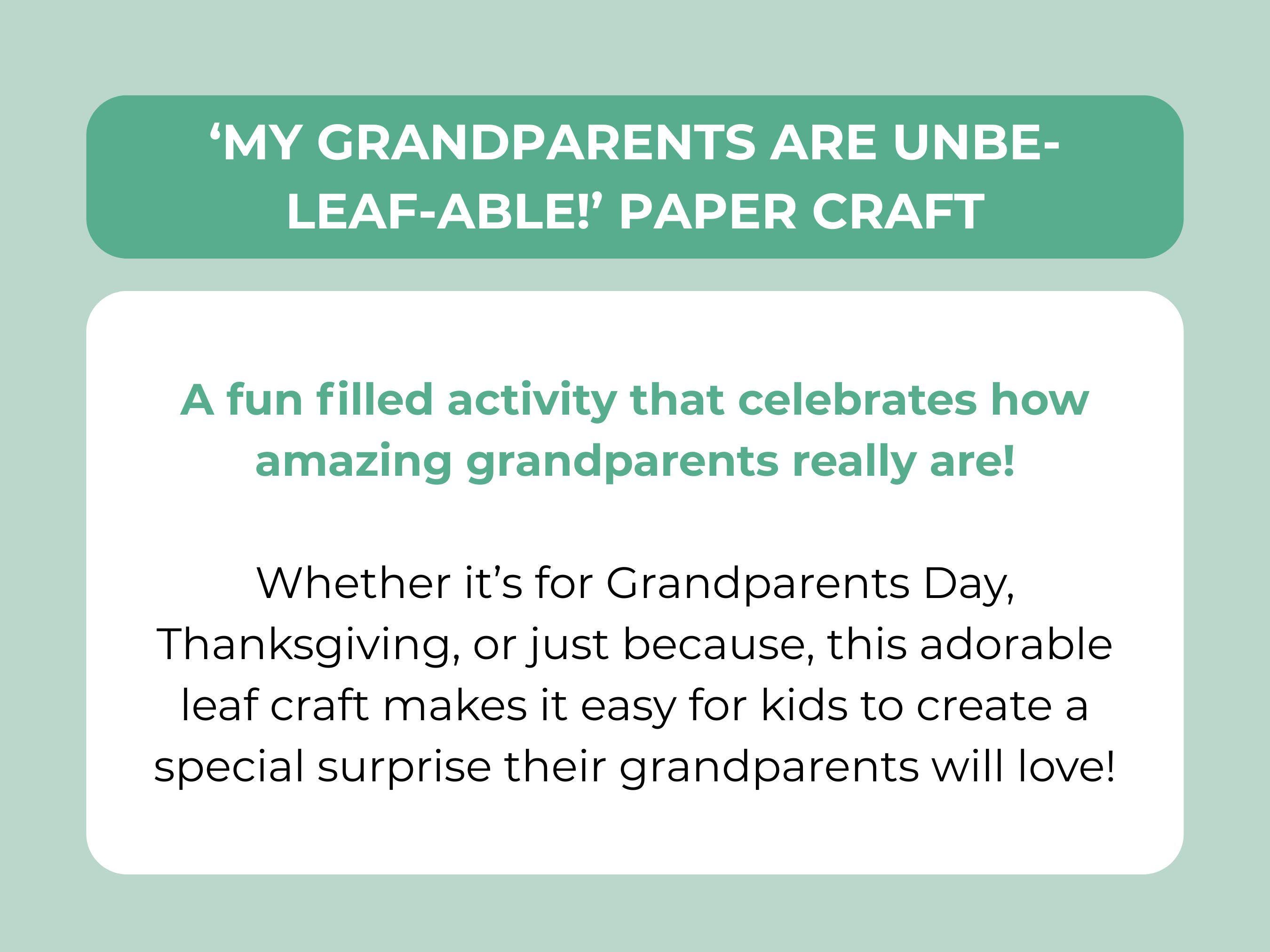 Grandparents Day Craft Activity, Grandparents Day Card, School Activity ...