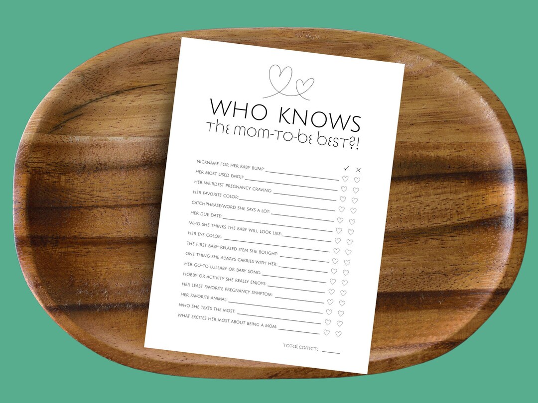 Who Knows the Mom to Be Best, Baby Shower Questionnaire, Baby Shower ...
