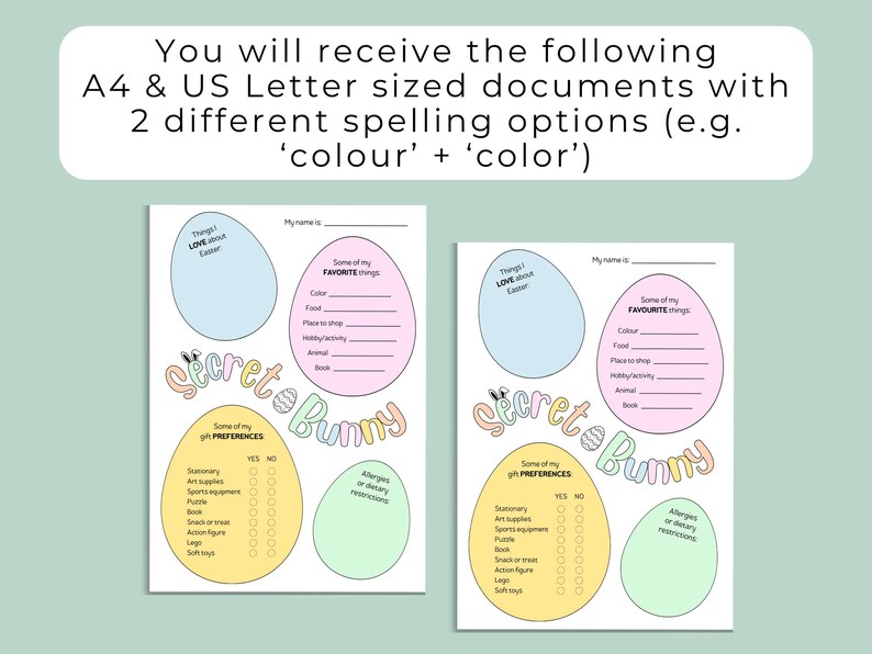 Easter Gift Exchange . Secret Bunny Survey Questionnaire . Classroom ...