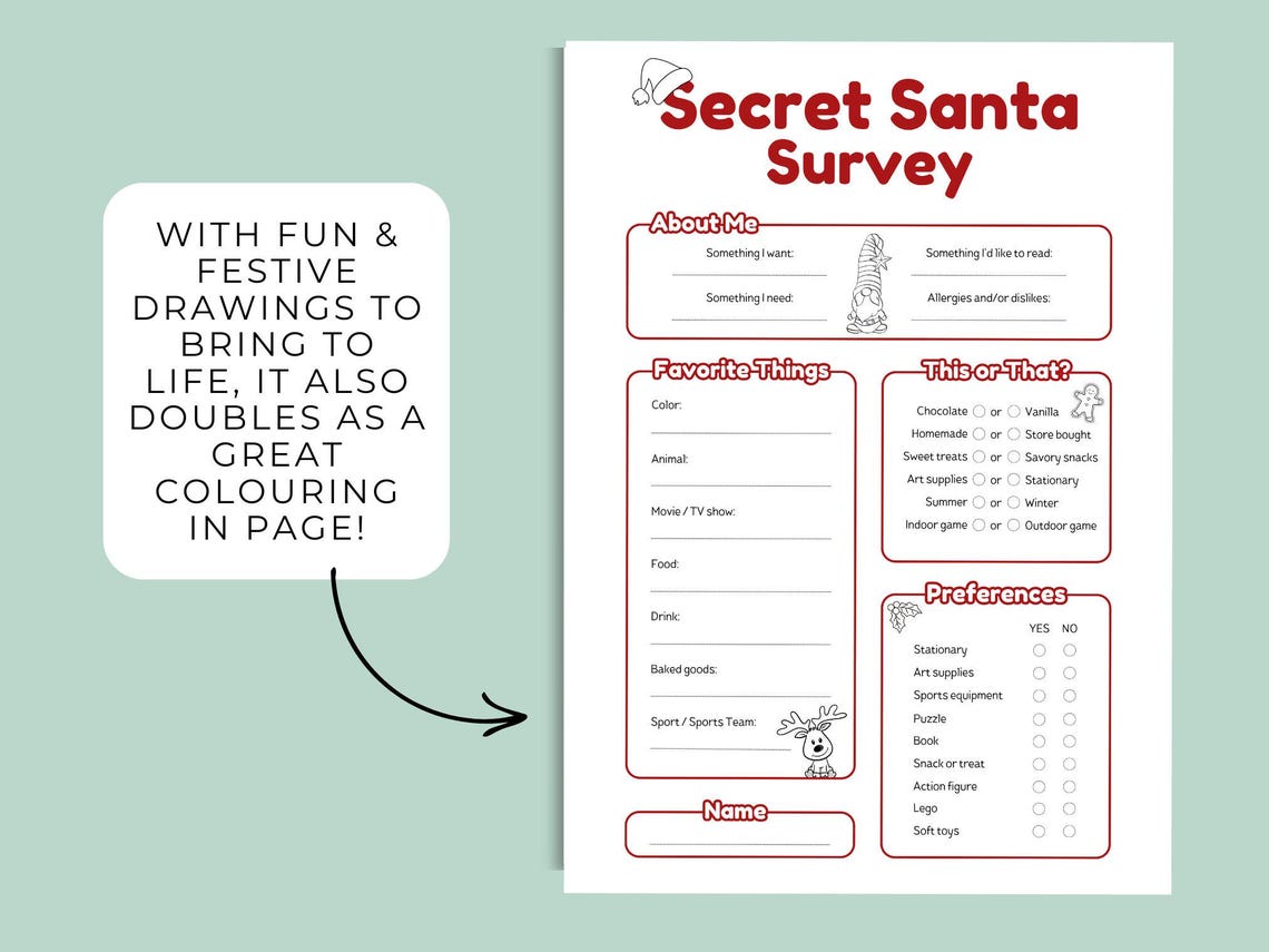 Secret Santa Survey . Secret Santa for Kids . Secret Santa Forms . Gift ...