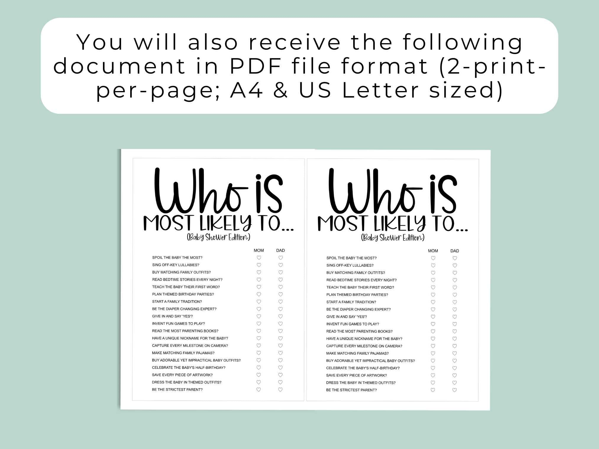 Baby Shower Most Likely To, Baby Shower Activity, Baby Shower Trivia ...