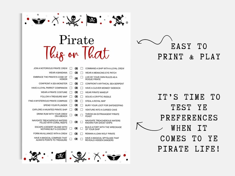 Pirate Party Games - Pirate This or That - Etsy