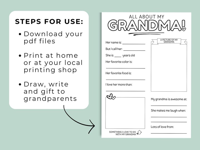 Grandparents Day Craft Printable, Grandparents Day Printable, Gift for ...