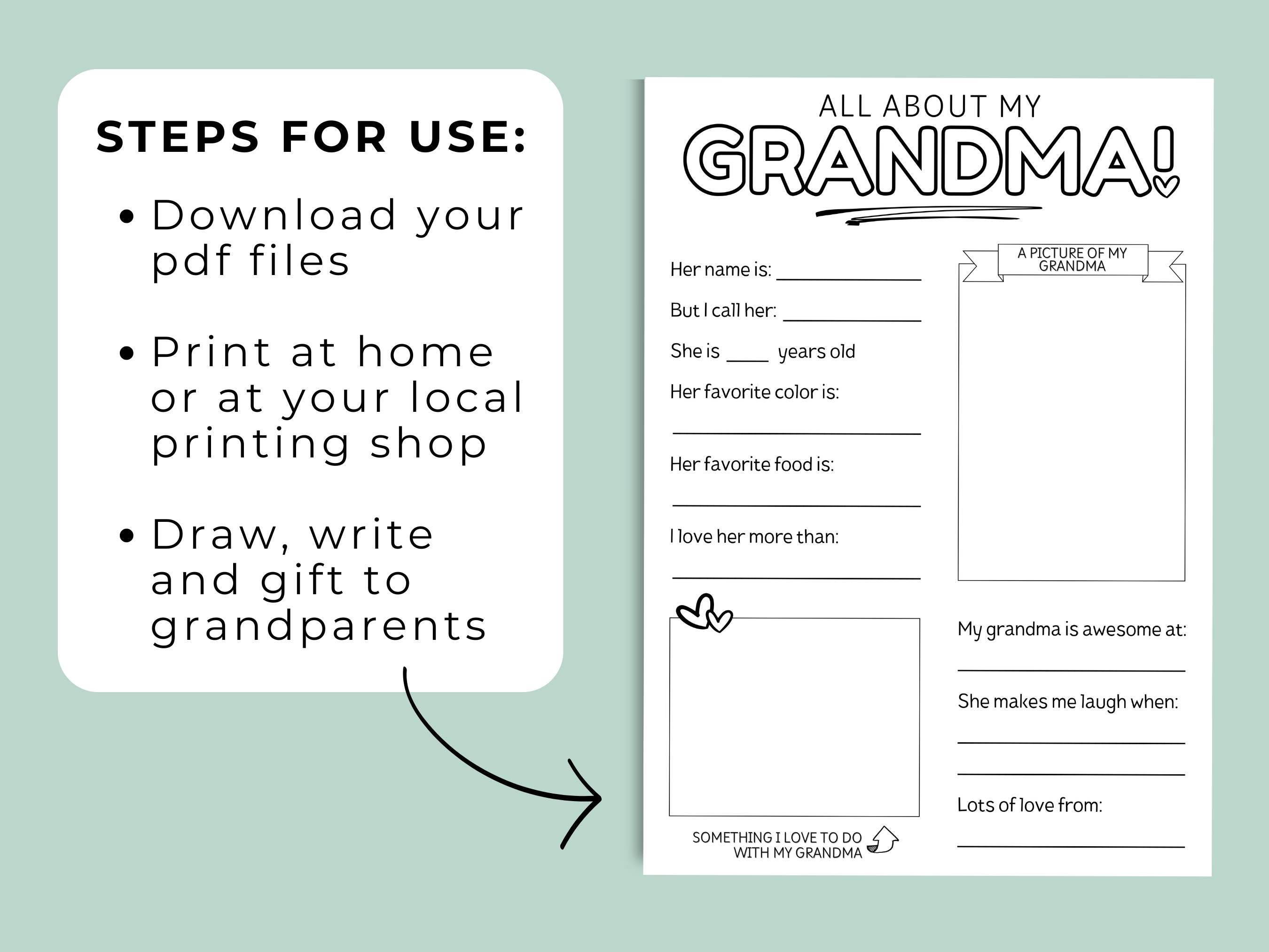 Grandparents Day Craft Printable, Grandparents Day Printable, Gift for ...