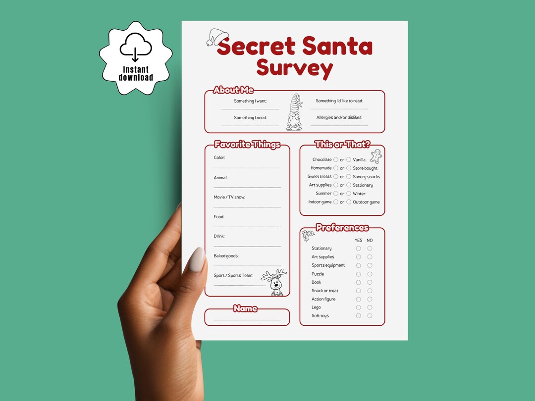 Secret Santa Survey . Secret Santa for Kids . Secret Santa Forms . Gift ...