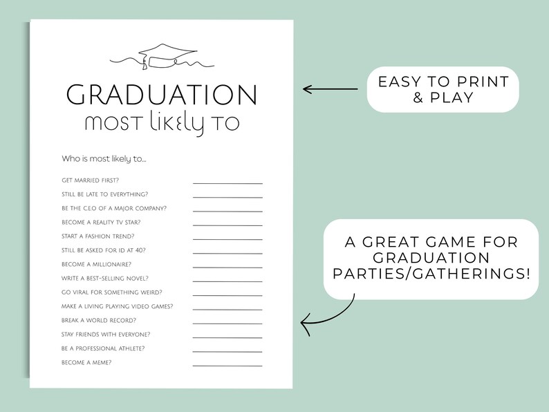 Graduation Games, Graduation Most Likely To, Grad Party Quiz Game ...