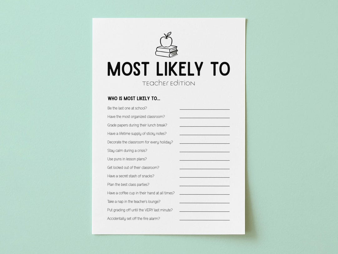 Teacher Team Building Games, Most Likely to Questionnaire, Teacher Quiz ...