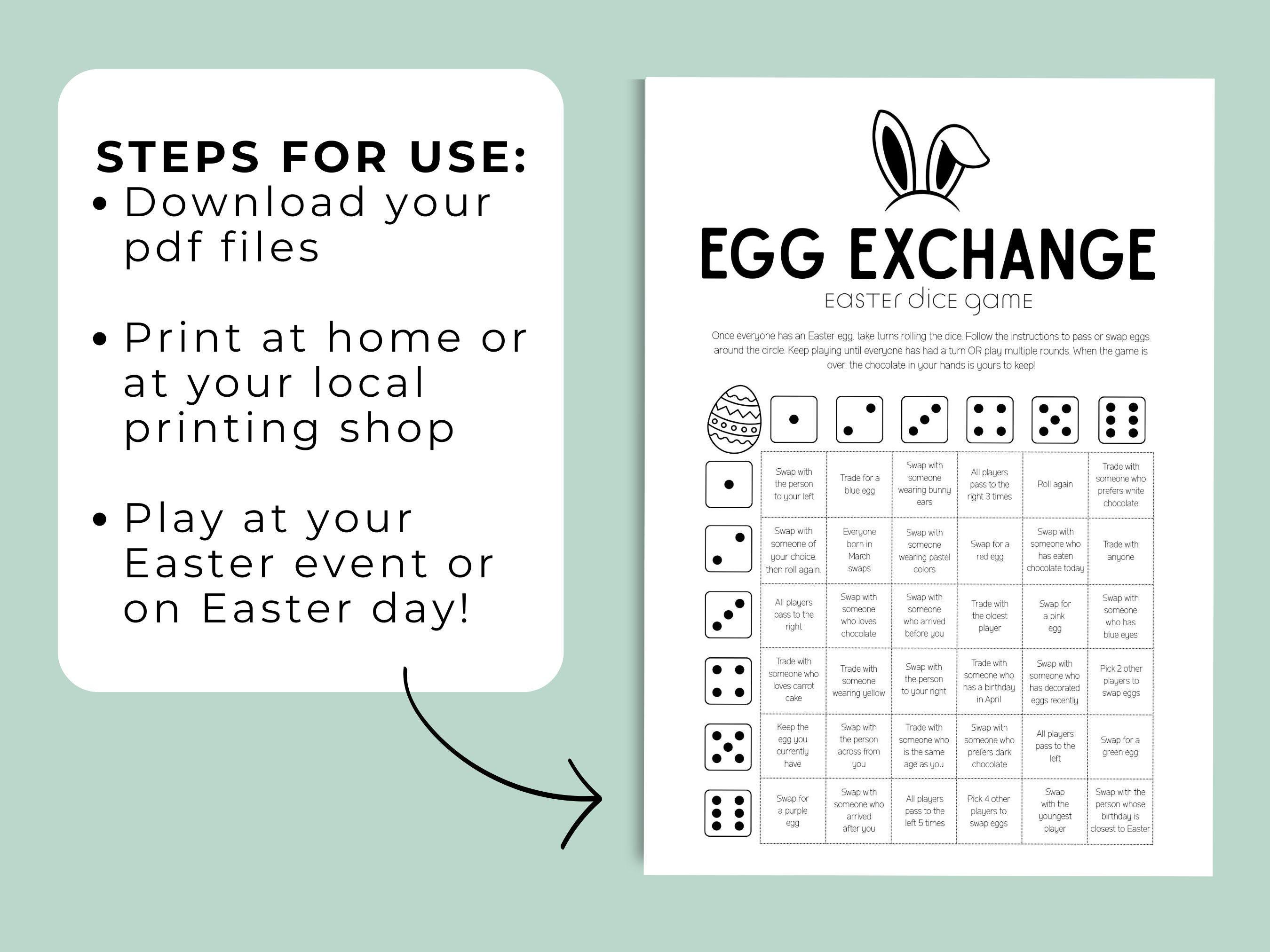 Easter Egg Exchange Dice Game, Easter Dice Game for Kids and Adults ...