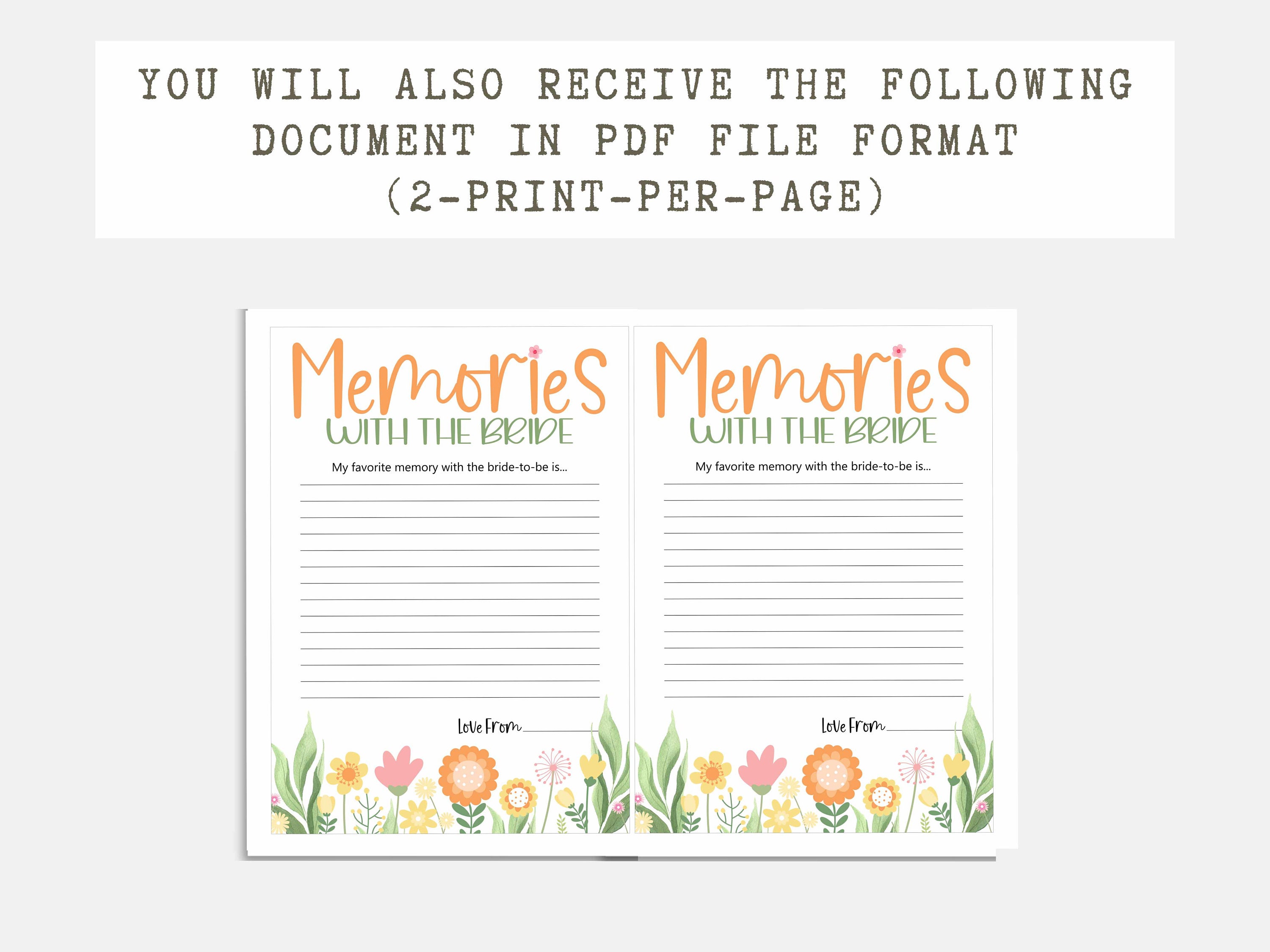 Bridal Shower Game 'memories' - Etsy
