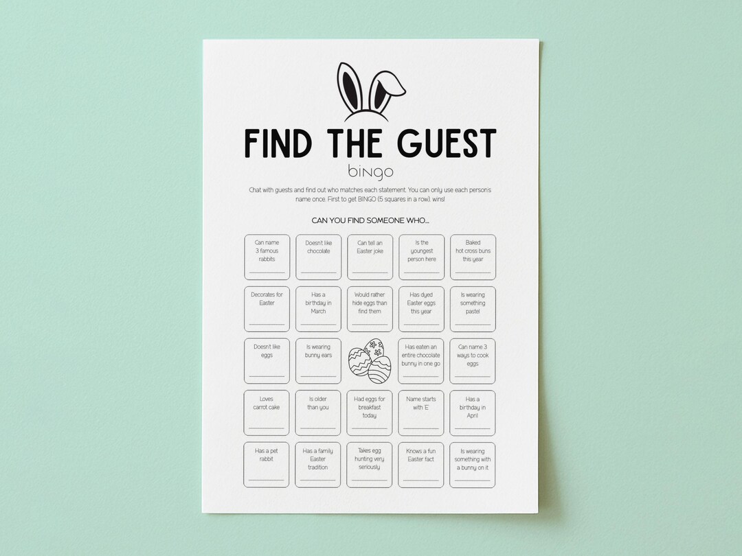 Easter Find the Guest Bingo, Mingle and Match, Find Someone Who ...