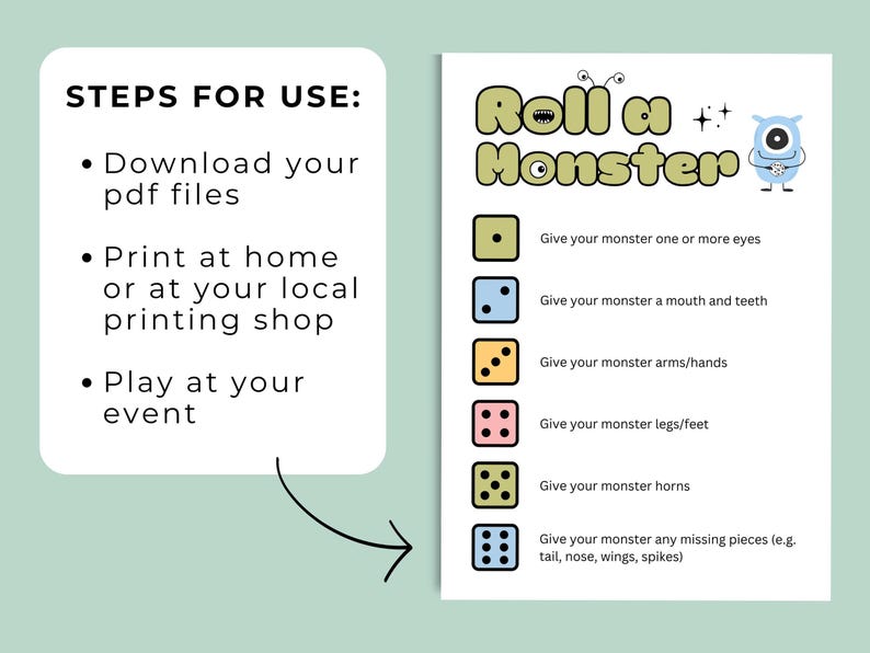 Roll a Monster Game . Holiday Classroom Game . Halloween Drawing Game ...