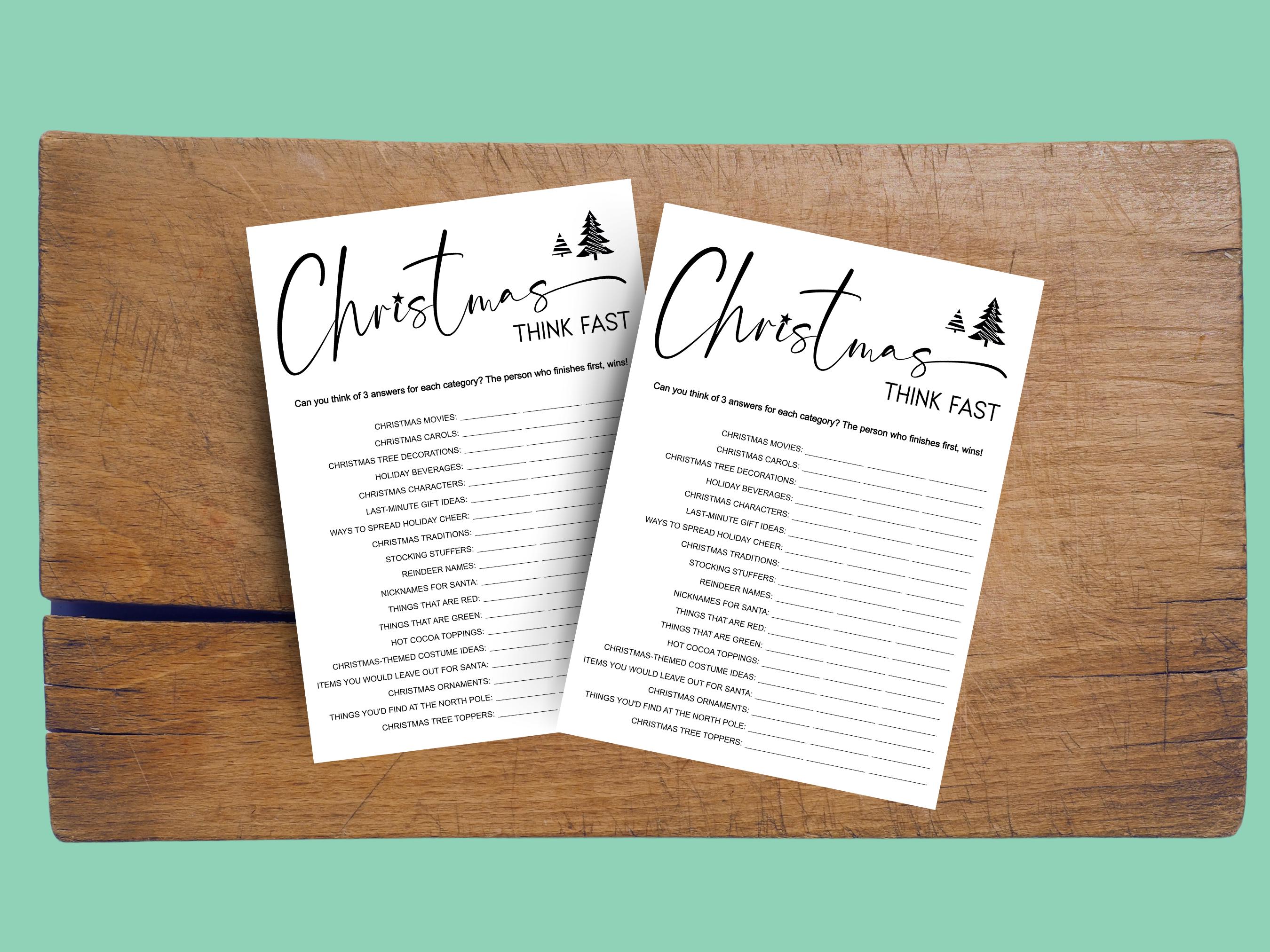 Think Fast Game . Think Fast Christmas Game - Etsy