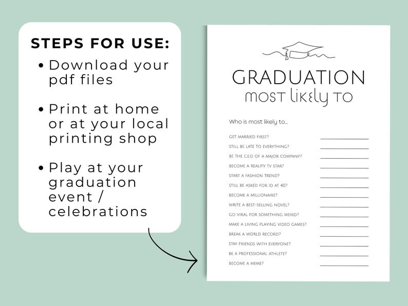 Graduation Games, Graduation Most Likely To, Grad Party Quiz Game ...