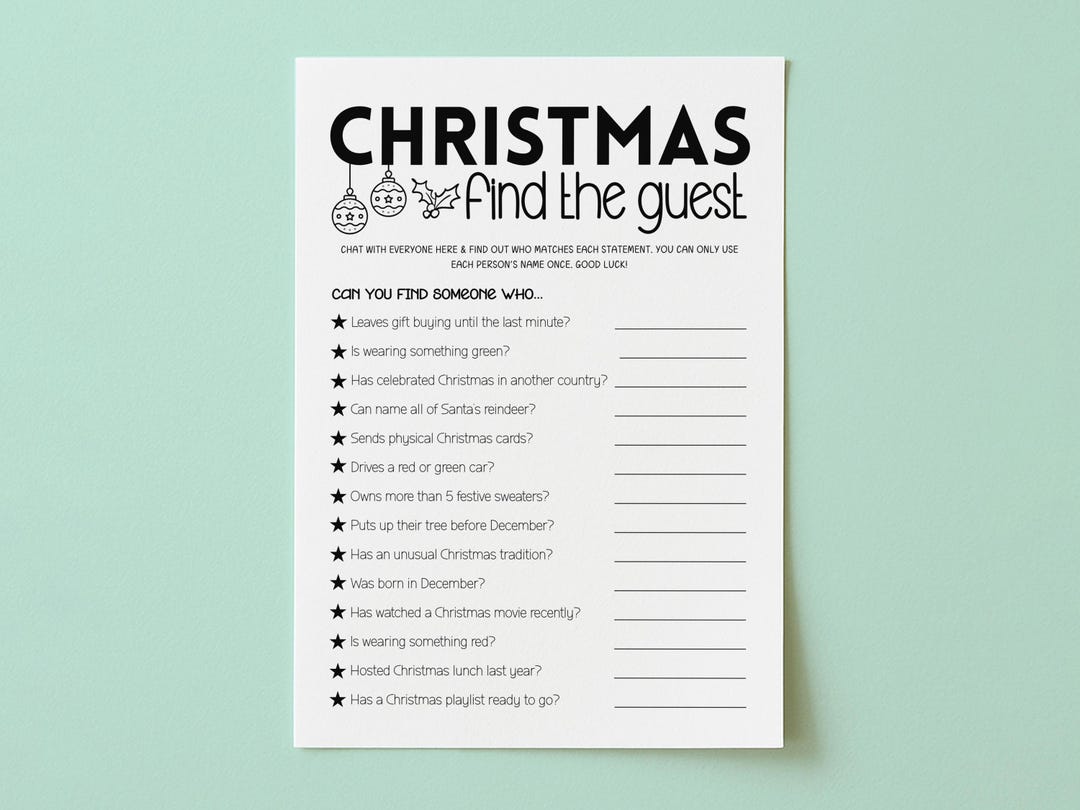 Christmas Find the Guest, Christmas Ice Breaker Game, Xmas Find the ...