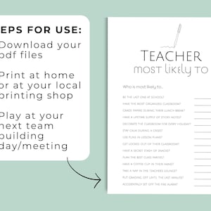 Teacher Team Building Games, Most Likely to Questionnaire, Teacher Quiz ...