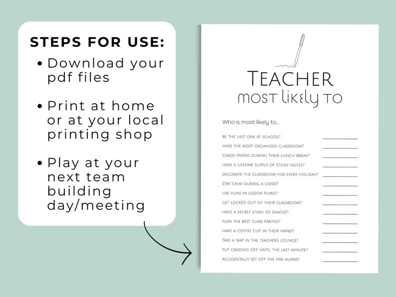 Teacher Team Building Games, Most Likely to Questionnaire, Teacher Quiz ...