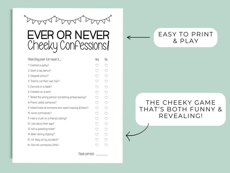 Ever or Never Game - Cheeky Confessions, Ever or Never Birthday Party ...