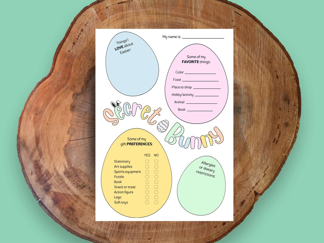 Easter Gift Exchange . Secret Bunny Survey Questionnaire . Classroom ...