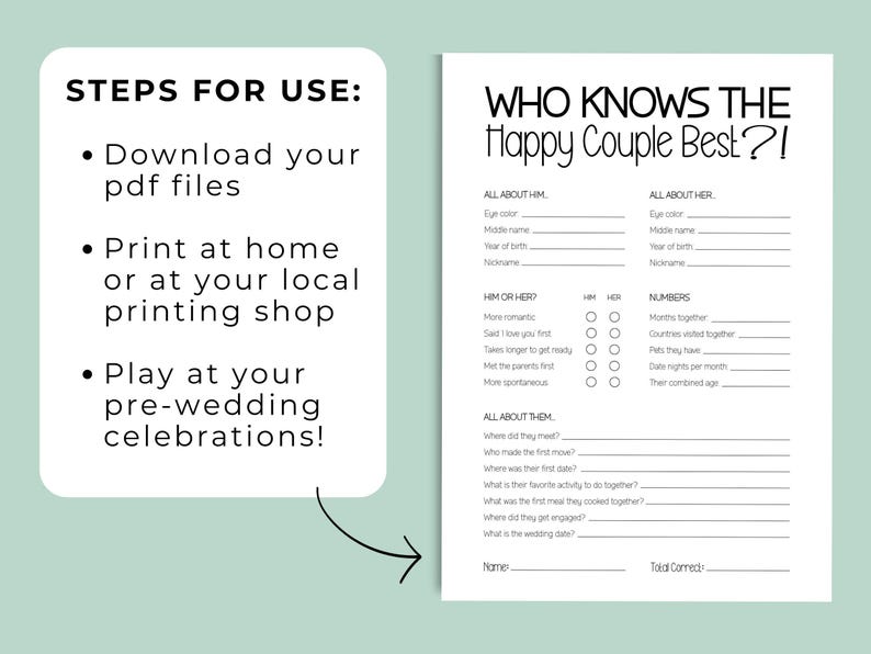 Who Knows the Couple Best, Husband and Wife Trivia Game, Anniversary ...